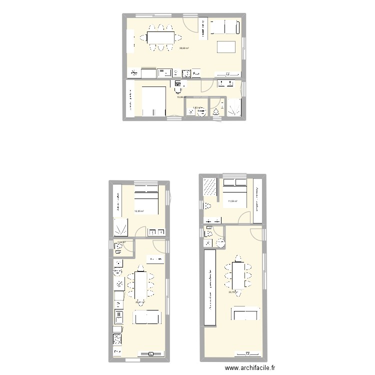 Plan U 48m2 - 2 modules de 15 + 1 module de 18 - Plan 8 pièces 133 m2 ...