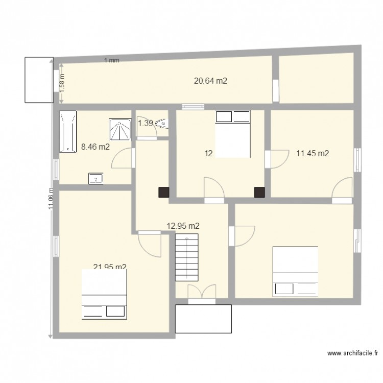 plan etage cotation - Plan 8 pièces 107 m2 dessiné par 4ruedesboisilltal