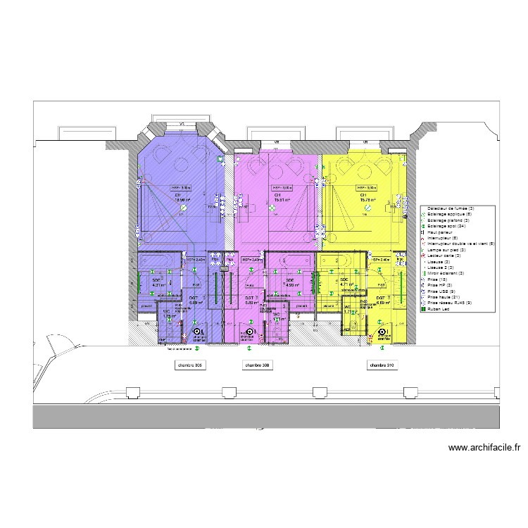 Plan – REGINA Chambre 306 308 310 Implantation électrique – Par Titi64 ...