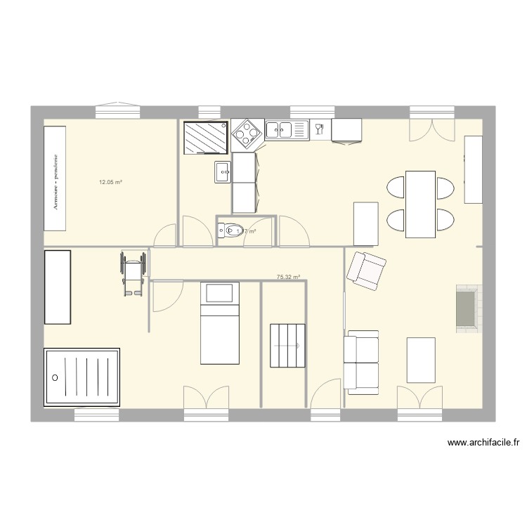 Maison St Lubin - Plan 3 pièces 89 m2 dessiné par ptrca
