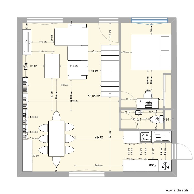 55m² rdc - Plan 3 pièces 55 m2 dessiné par thib38530