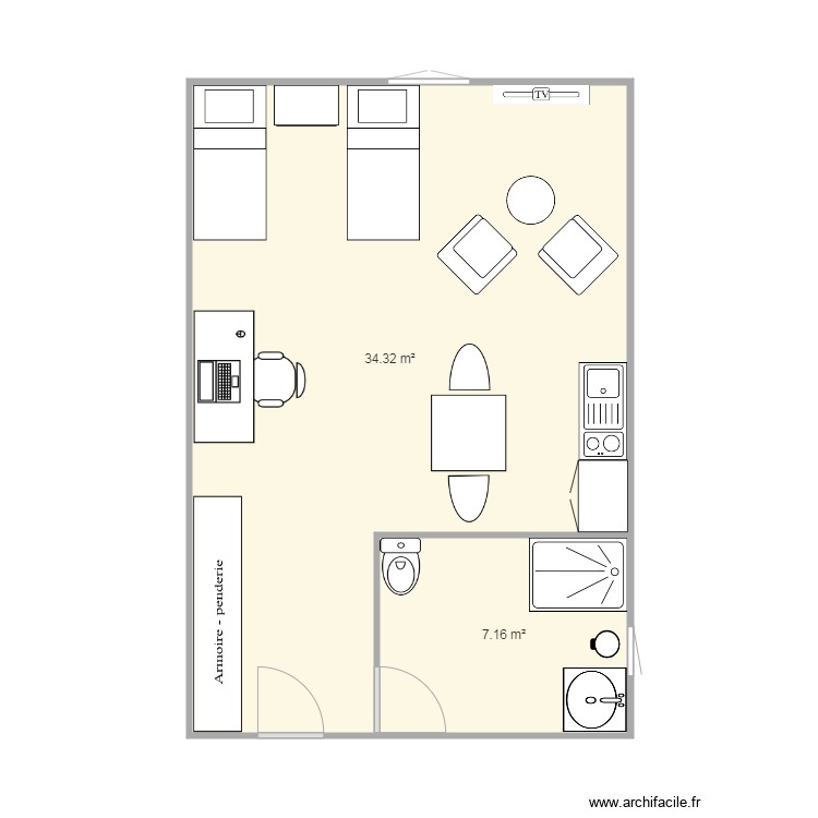 studio lit double - Plan dessiné par GR6