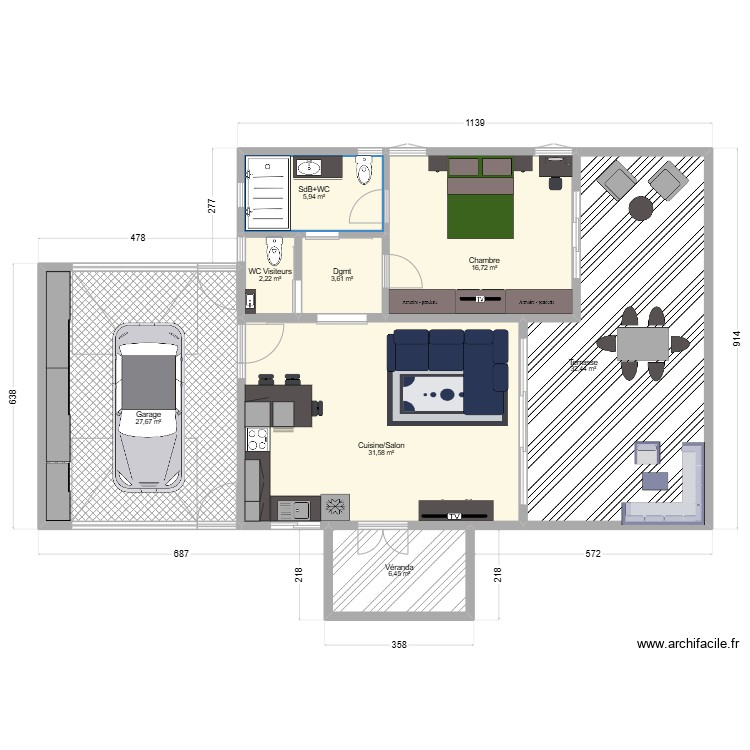 T2_60 M2 + Garage 24 M2 - Plan 7 pièces 115 m2 dessiné par BtyMy
