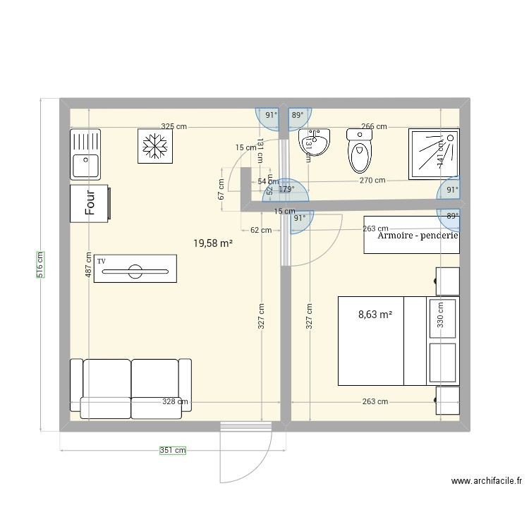 Pat 1 - Plan 2 pièces 28 m2 dessiné par Pat1406