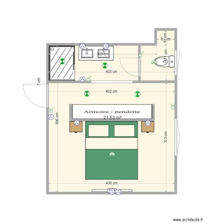 suite parentale - Plan 1 pièce 22 m2 dessiné par Mimine89800