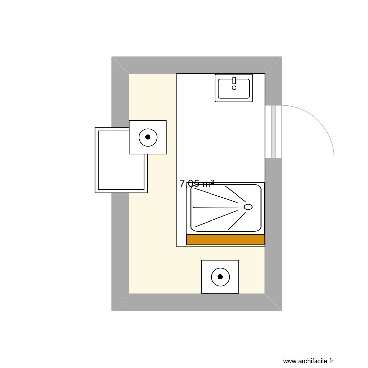 sdb douche 90x120 - Plan 1 pièce 7 m2 dessiné par bibliostras