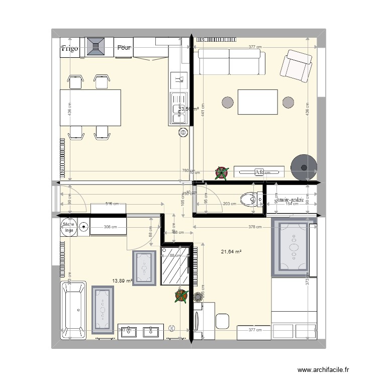 appartement techno n2 - Plan 3 pièces 69 m2 dessiné par aserelle