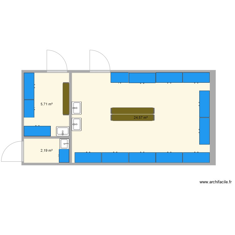 Vestiaires - Plan 3 pièces 32 m2 dessiné par BB-arch
