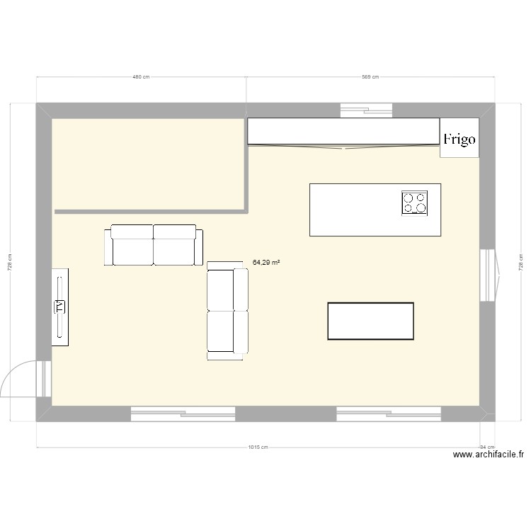 plan rdc avec amenagement - Plan 1 pièce 64 m2 dessiné par nosoil