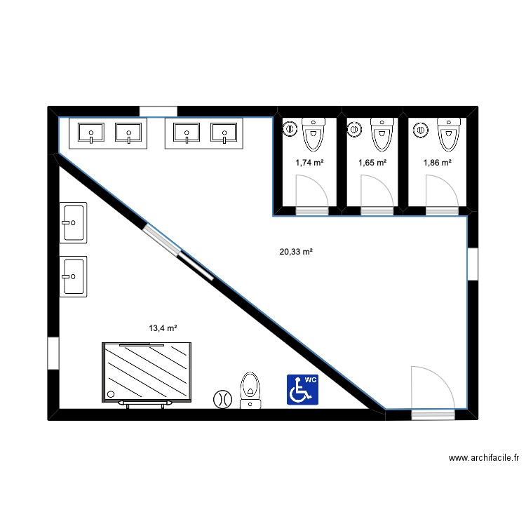 Toilette collectif Kiyan - Plan dessiné par Rachelle 972