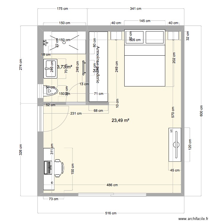STUDIO - Plan 2 pièces 27 m2 dessiné par Liloubal