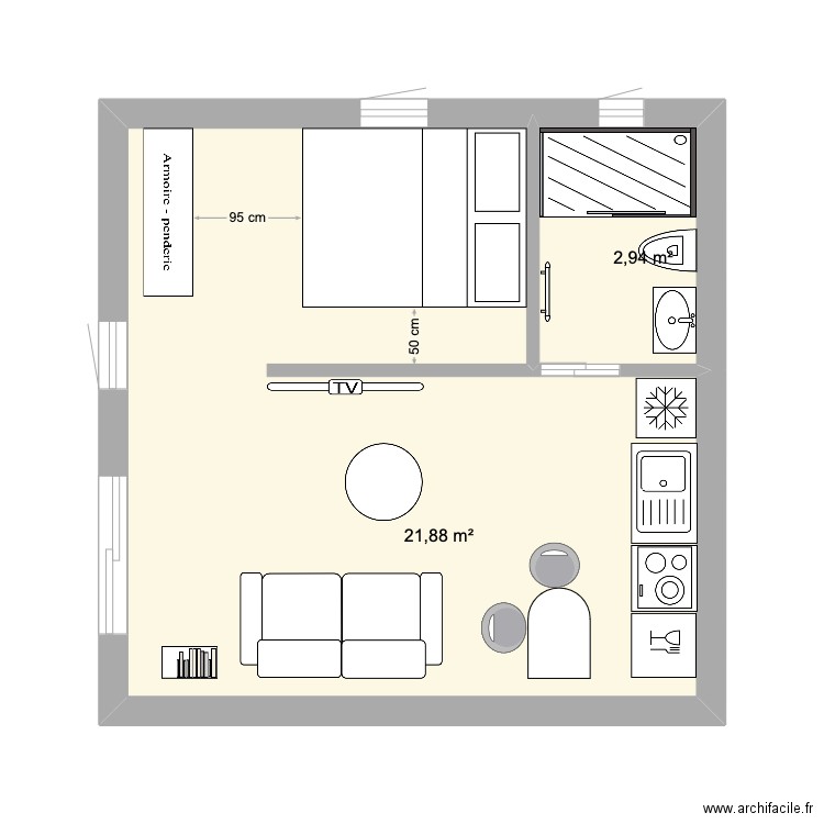 studio 30m2 - Plan dessiné par marielolo