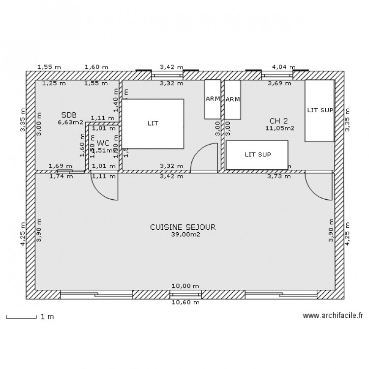PLAN 70M2 - Plan dessiné par Del Decastel