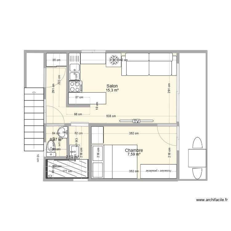 Plan – studio haut garage 25m2 – Par stef97125 ️ | ArchiFacile