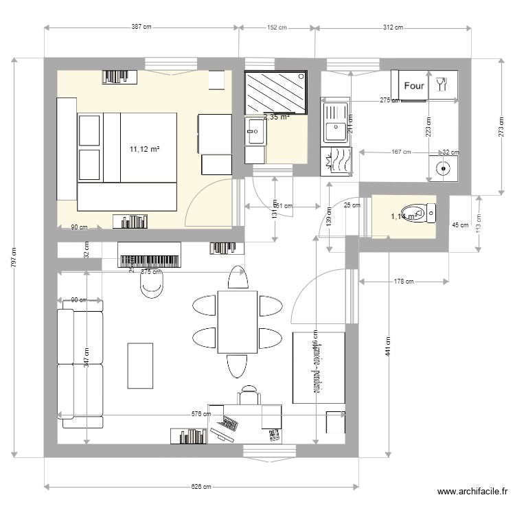 T2 Brive - Plan 3 pièces 15 m2 dessiné par Ophelie...