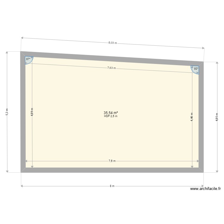 mur - Plan 1 pièce 36 m2 dessiné par JeanYves62990