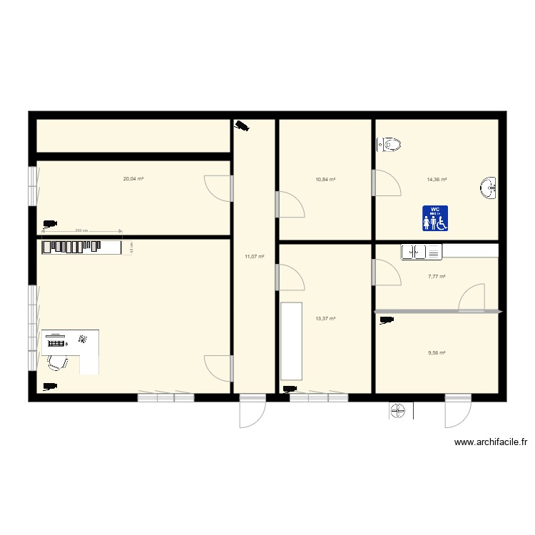 locaux - Plan 8 pièces 116 m2 dessiné par auxilair