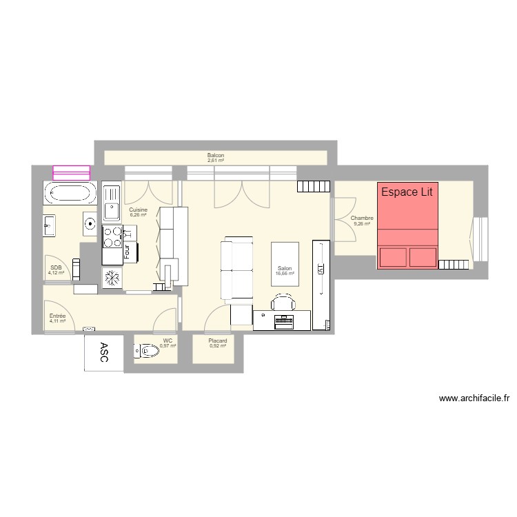 Appartement - Plan 8 pièces 45 m2 dessiné par PlauM