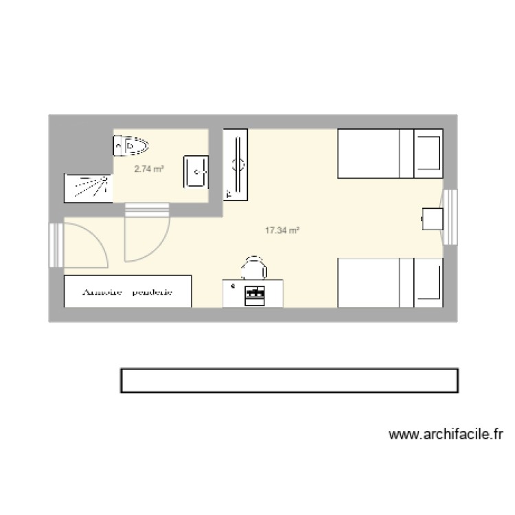 Chambre 2 lits simples - Plan dessiné par Michelchoco