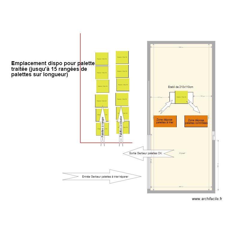 Entrepôt réparation palette - Plan 1 pièce 72 m2 dessiné par Fahima59
