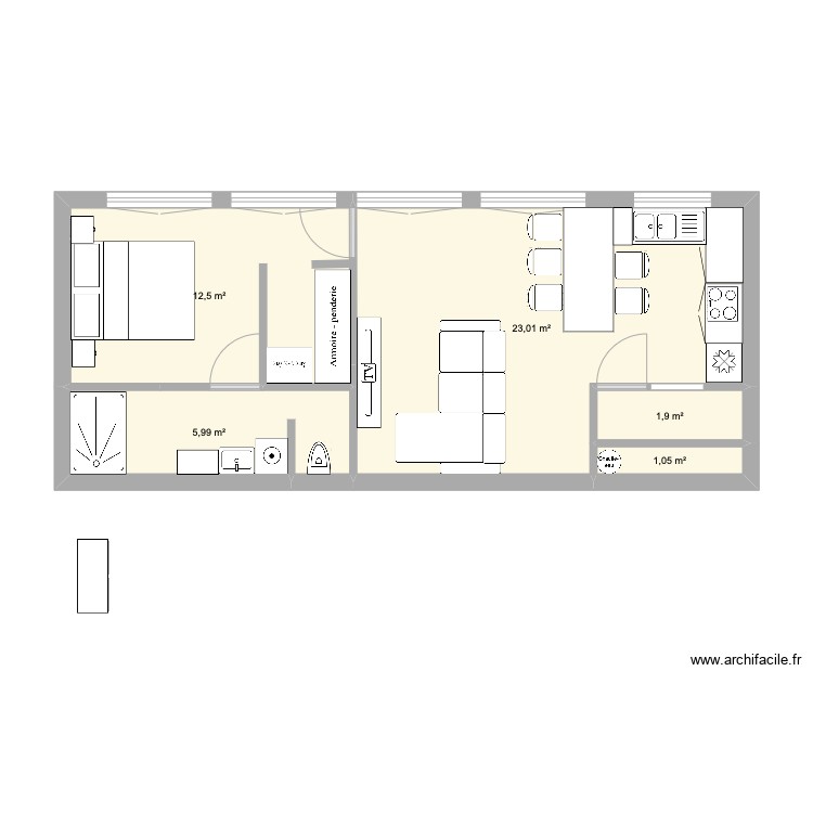 appart sarah morteau 2 - Plan 5 pièces 44 m2 dessiné par mika90