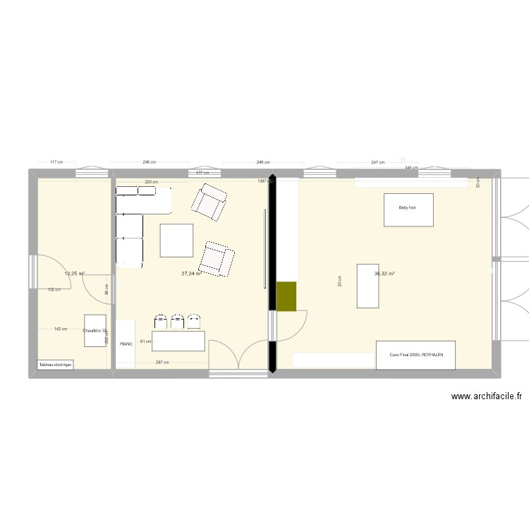Salon bar - Plan 3 pièces 79 m2 dessiné par janiacky