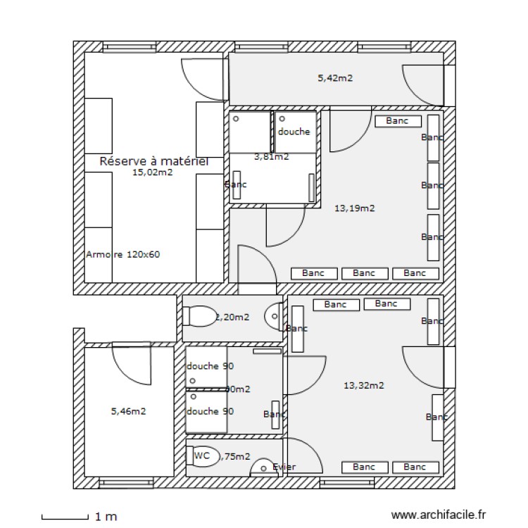 vestiaires et sanitaires - Plan dessiné par gonnella1