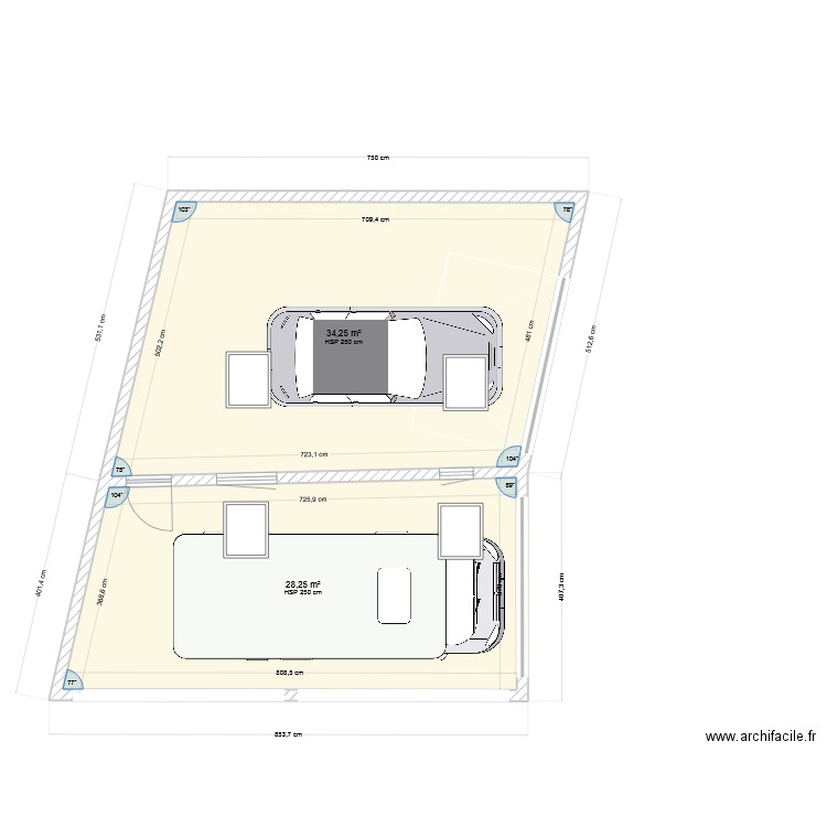 abri - Plan 2 pièces 63 m2 dessiné par thebault