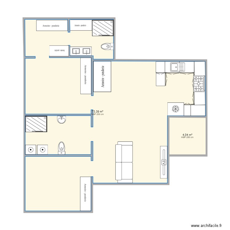 70m2 2 chambres - Plan dessiné par louis m