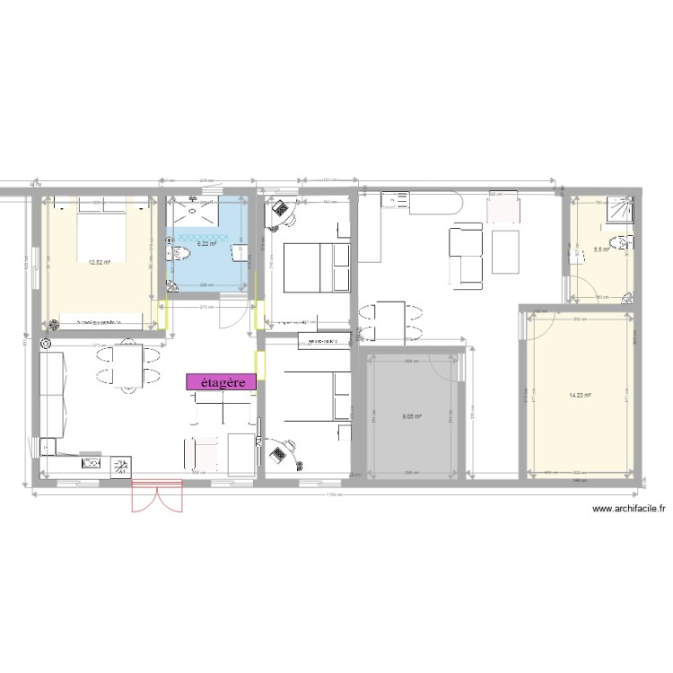 interieur 72m2 - Plan 5 pièces 48 m2 dessiné par rindratania