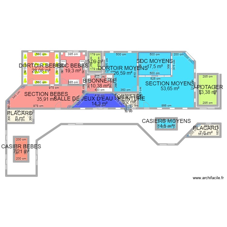 Crèche - Plan 15 pièces 257 m2 dessiné par VictoriaS