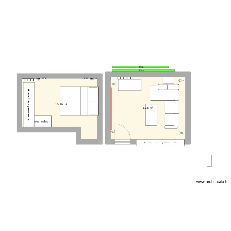 Salle Cinéma - Plan 2 pièces 23 m2 dessiné par actionman18