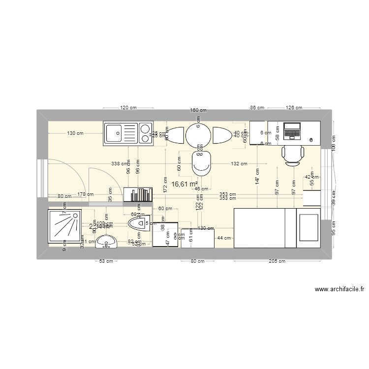 Studio - Plan 2 pièces 22 m2 dessiné par CanapLaMere