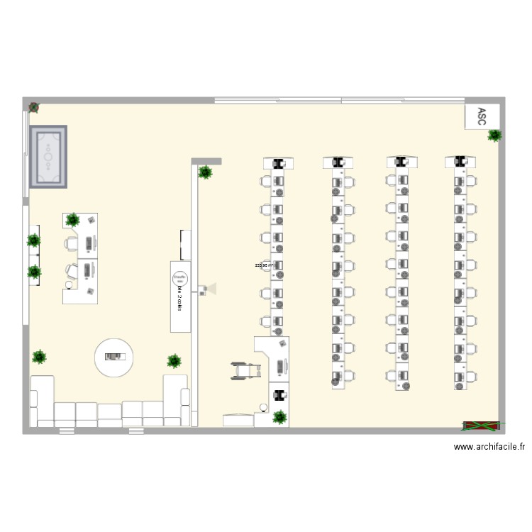 aménagement en open space - Plan dessiné par xoxo...
