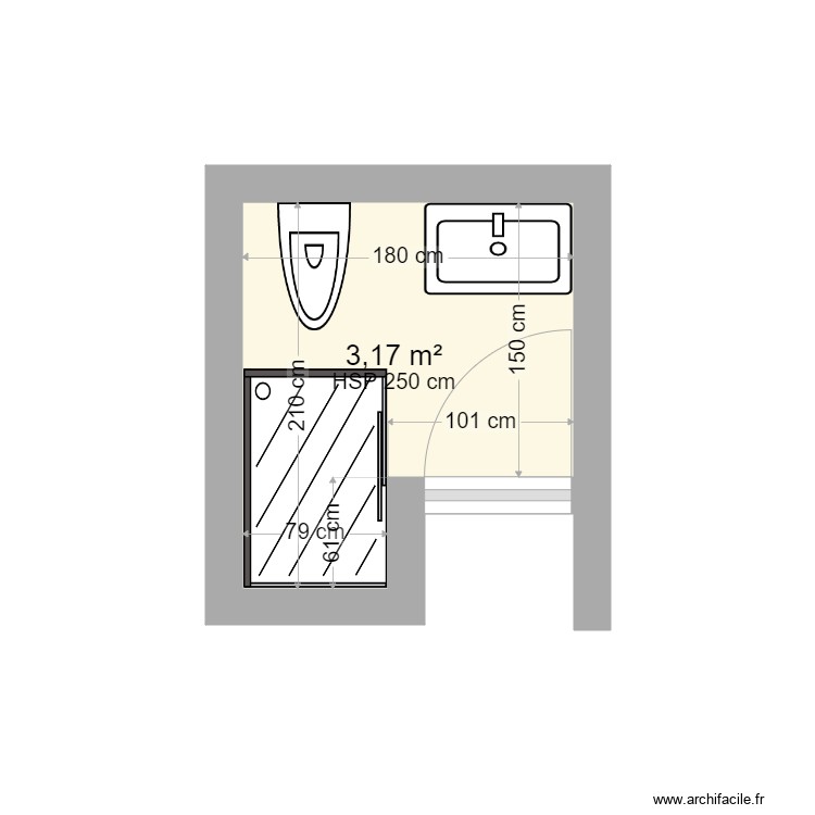 douchef - Plan 1 pièce 3 m2 dessiné par energetica