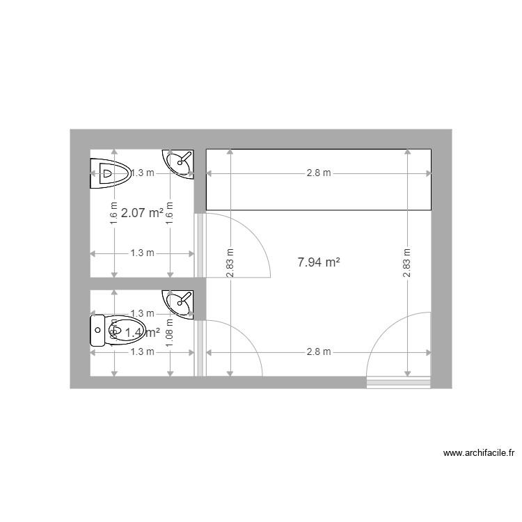 sanitaire REVOLUTION RDC - Plan 3 pièces 11 m2 dessiné par TEXACO