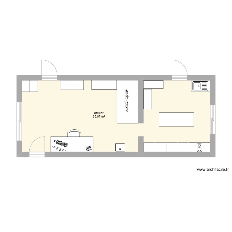 atelier - Plan 1 pièce 36 m2 dessiné par audreymitchel