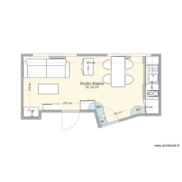 studio Maëlle - Plan 1 pièce 16 m2 dessiné par PascalB2111