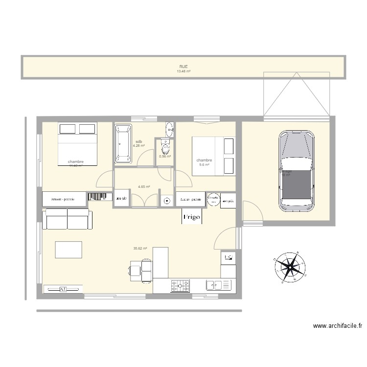 Maison 70m2 habitable - Plan dessiné par ctbn