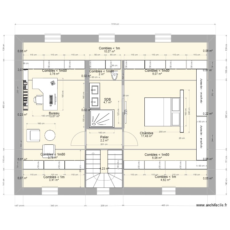 Plan Combles rangements pignon - Plan dessiné par vinchapok