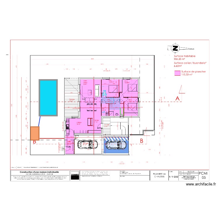 Piscine et local technique - Plan dessiné par sgeut