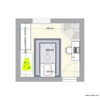 Chambre salon et douche interne - Plan 1 pièce 14 m2 dessiné par Daoud
