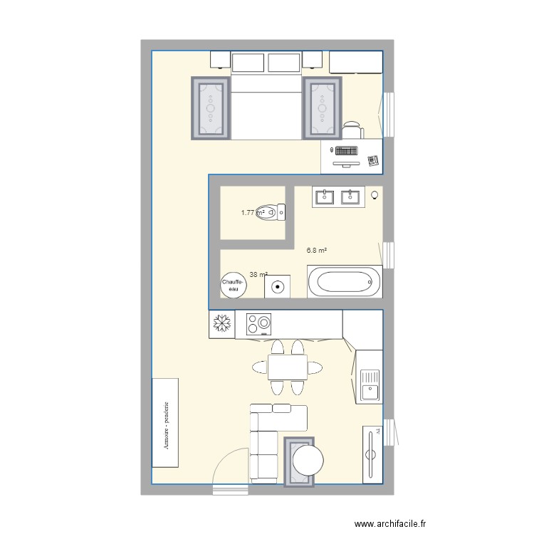 T2 50m2 - Plan dessiné par MCLC