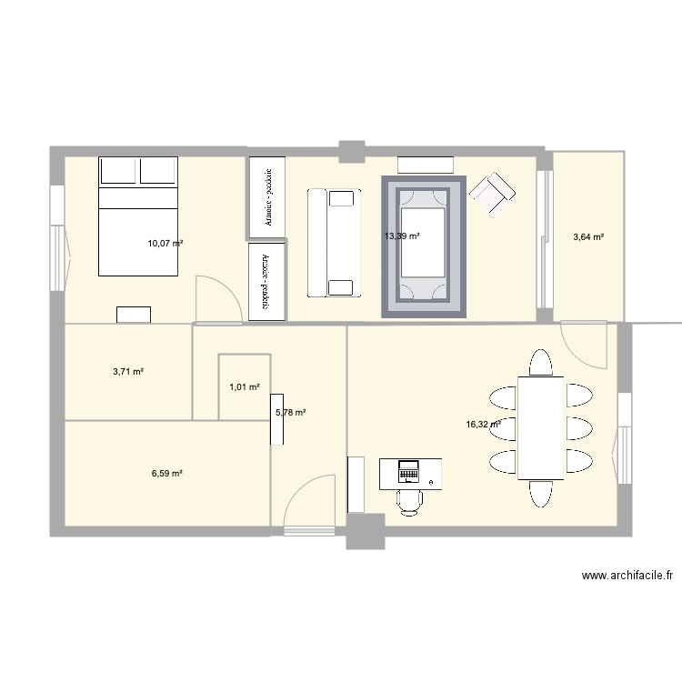Appartement Celleneuve - Plan 8 pièces 61 m2 dessiné par AyaCelleneuve