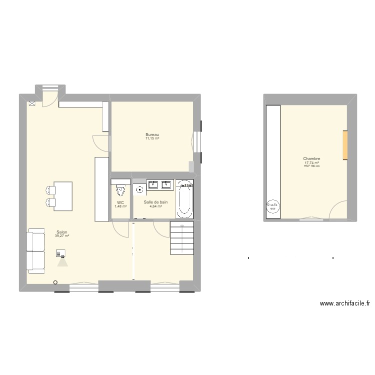 Appartement 3 - Plan 5 pièces 74 m2 dessiné par OasisInfinity
