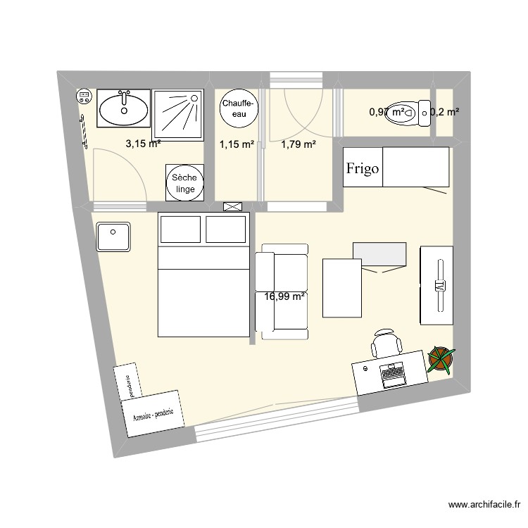 appart boli 2 - Plan 6 pièces 24 m2 dessiné par ffargier