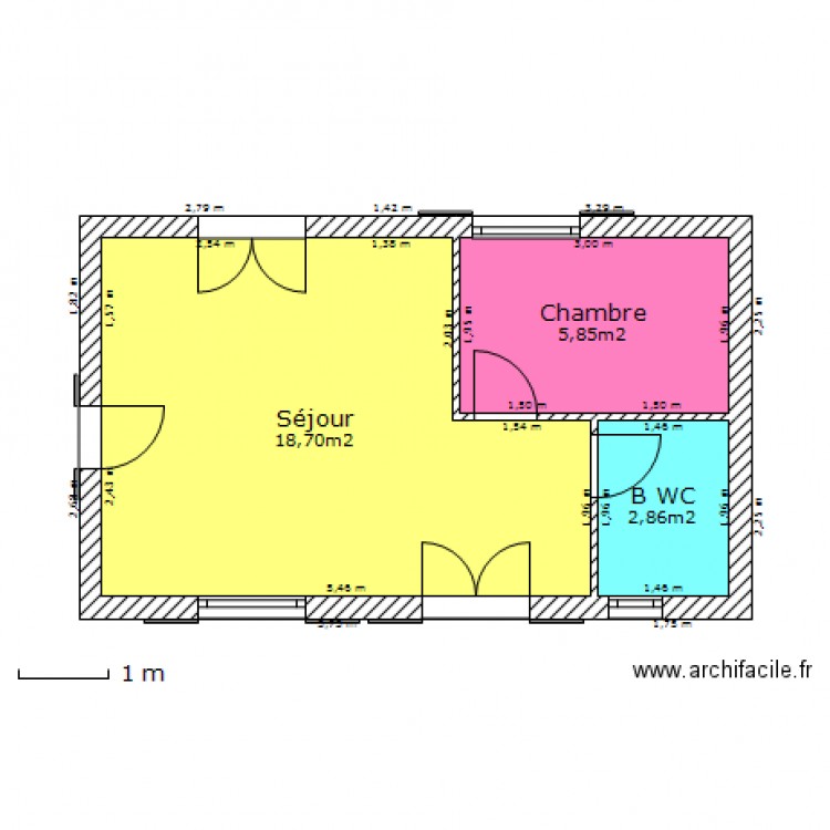 Studio T1 Plain-pied - Plan 3 pièces 27 m2 dessiné par MG46 Studio T1 Plain-pied - Plan 3 pièces 27 m2 dessiné par MG46