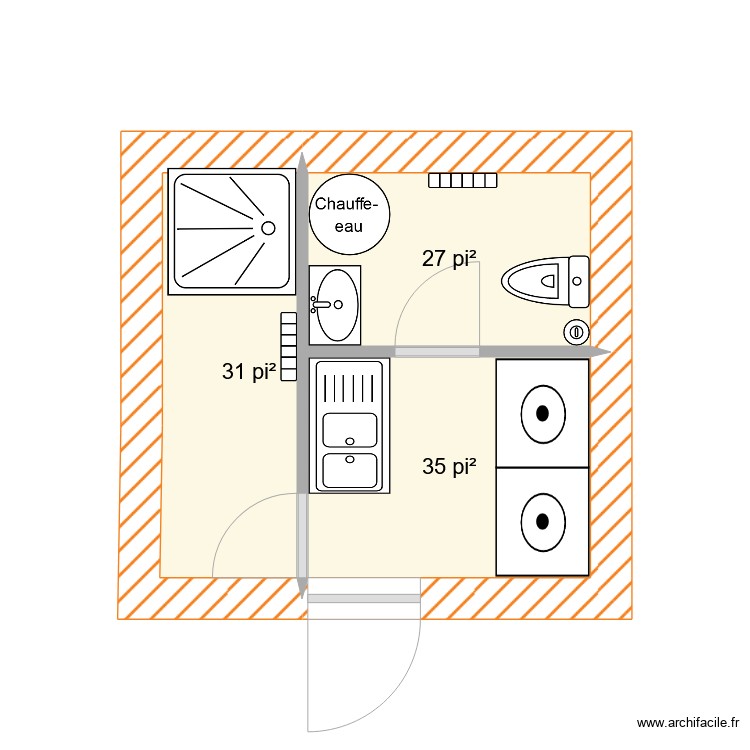 Bloc sanitaire - Plan 3 pièces 9 m2 dessiné par carolinepayeur