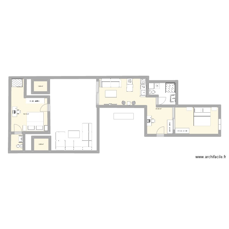 APPART AGDAL 2 - Plan 4 pièces 60 m2 dessiné par kenize