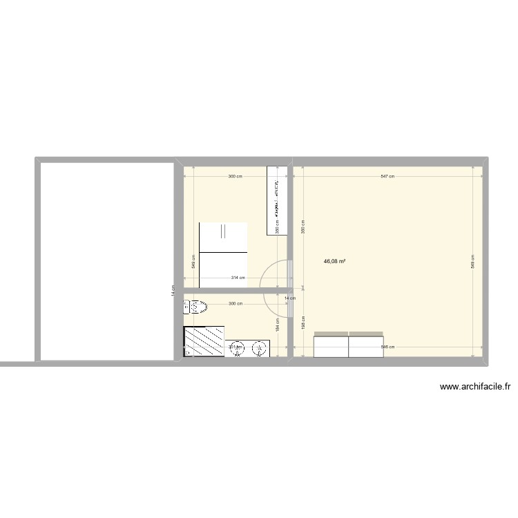 debut plan Phoebé - Plan 1 pièce 46 m2 dessiné par Philippebee